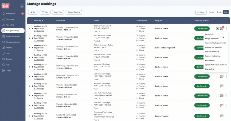 Manage Bookings: Advanced Actions